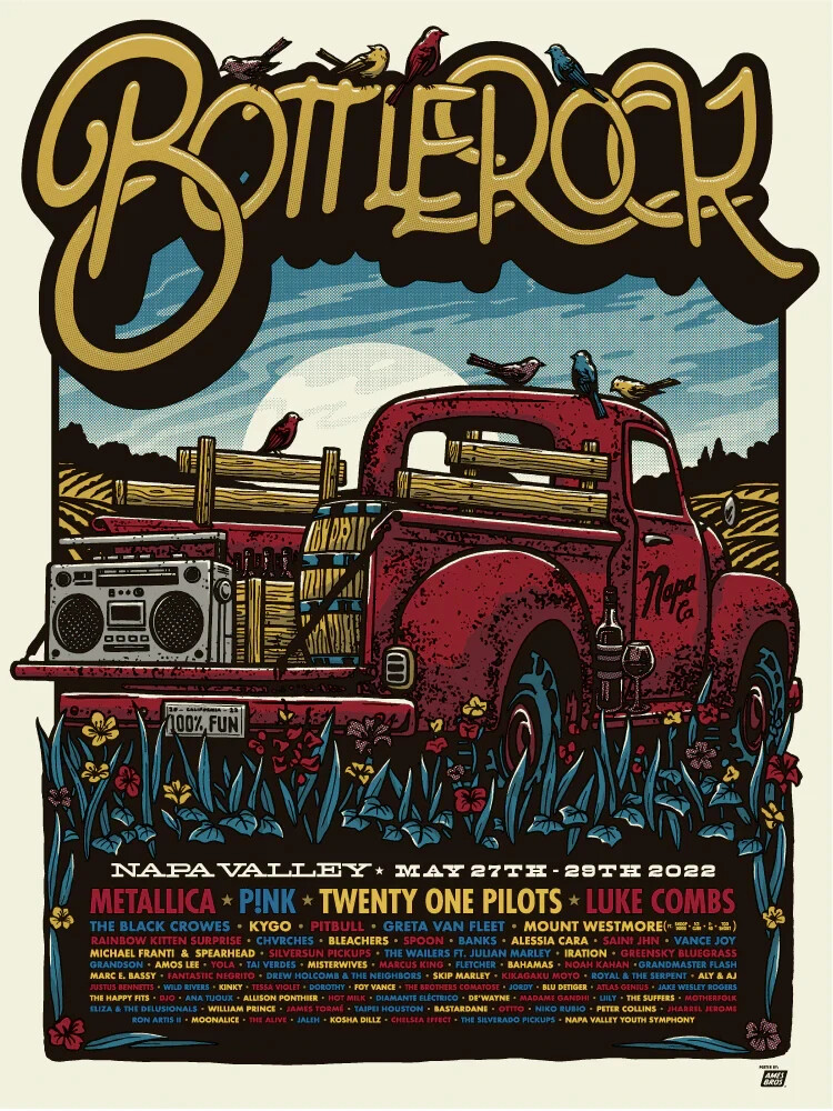 Bottlerock 2022 Poster Napa Valley CA S/N #/75 Metallica Pink Luke ...