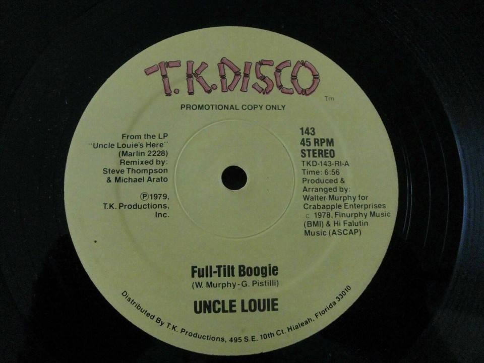 UNCLE LOUIE FULL-TILT BOOGIE/ SKY HIGH 12" SINGLE VINYL 45RPM 1979 T.K ...