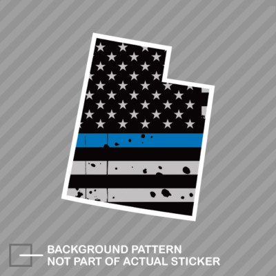 Distressed Thin Blue Line Utah State Shaped Subdued US Flag Sticker ...