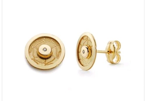 18K Gold Earrings 750 Mls. Pressure Closure. Zirconia. Round Design 8.5 ...