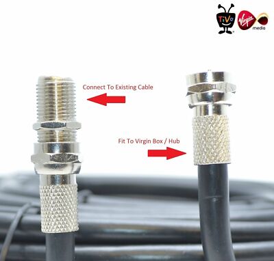 1M Virgin Media TV Broadband Extension Cable Black Fits Sky HD, Tivo ...