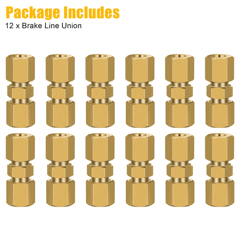 12PCS Straight Brass Brake Line Compression Fitting Unions For OD ...