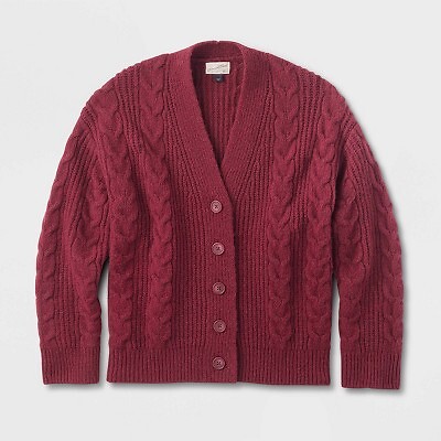 Women's Cozy Knit Cable Stitch Cardigan - Universal Thread Maroon M | eBay