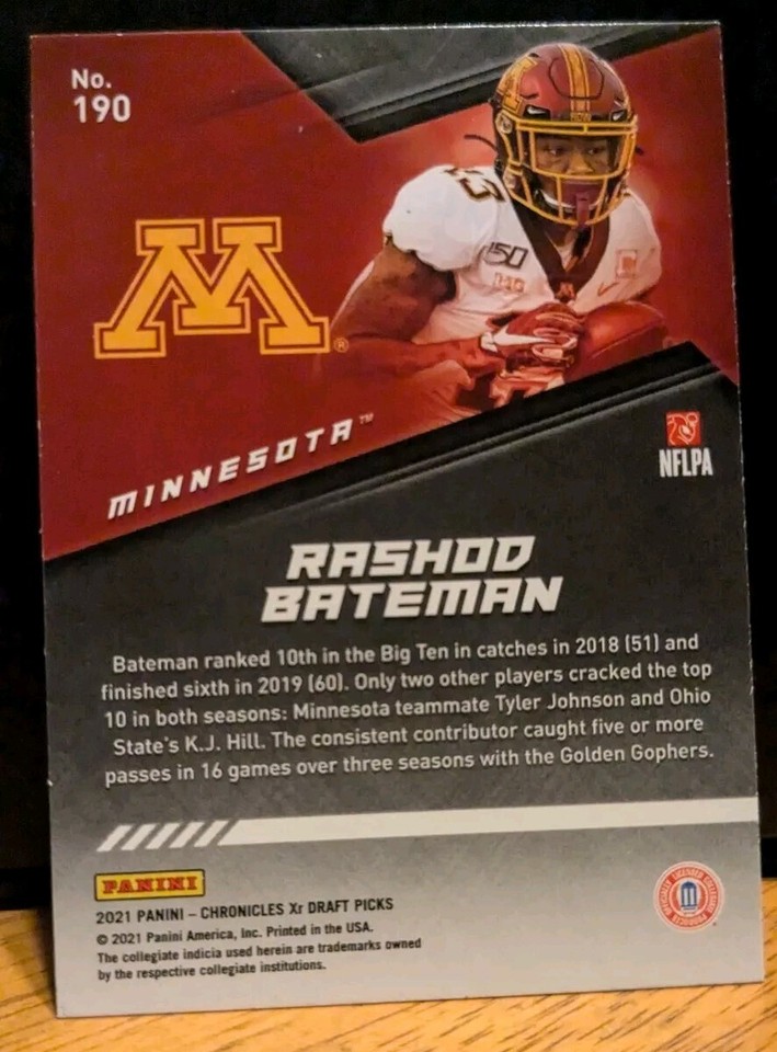 2021 Panini Chronicles Xr Draft Picks RASHOD BATEMAN BRONZE Rookie Card ...