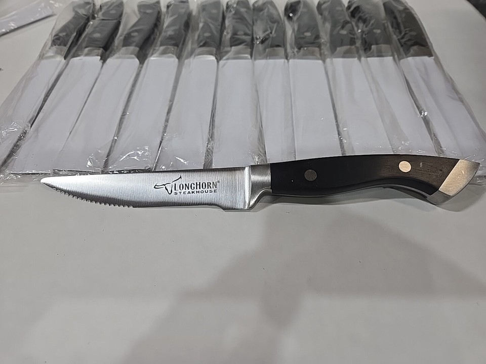 12 LONGHORN STEAKHOUSE STEAK KNIVES With Longhorn Logo Heavy Premium ...