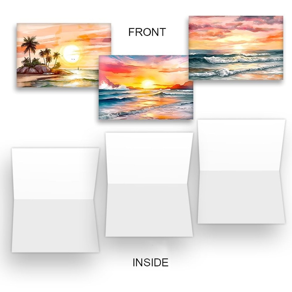 Watercolor Beach Sunset All-Occasion Blank Note Greeting Cards | 20 ...