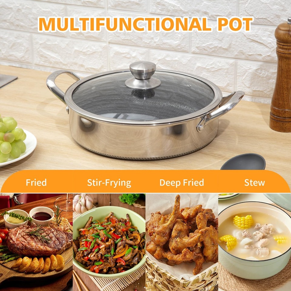 Stainless Steel Saute Pan 12 inch Deep Frying Pan,5 Quarts Nonstick ...