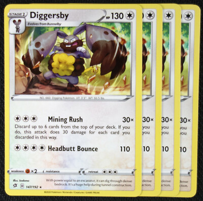 Pokemon Cards 4x Diggersby 147/192 Playset Rebel Clash NM/M | eBay