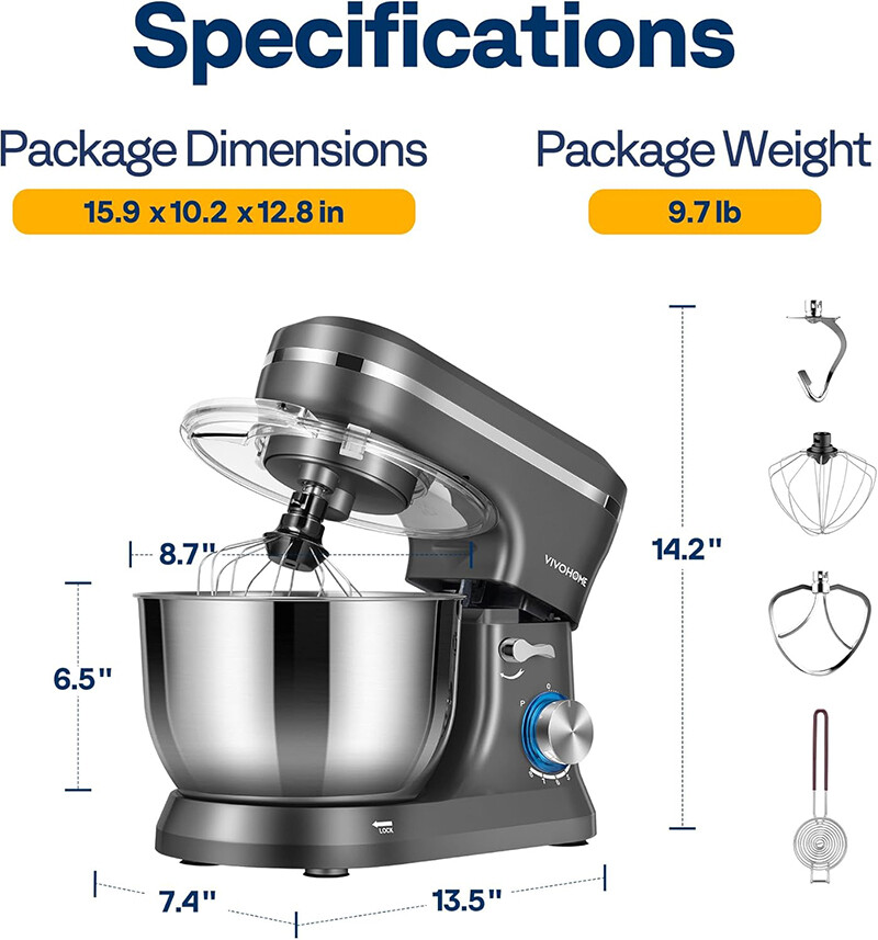 Stand Mixer 4.75QT 8-Speed 380W Tilt-Head Kitchen Electric Food Mixer ...