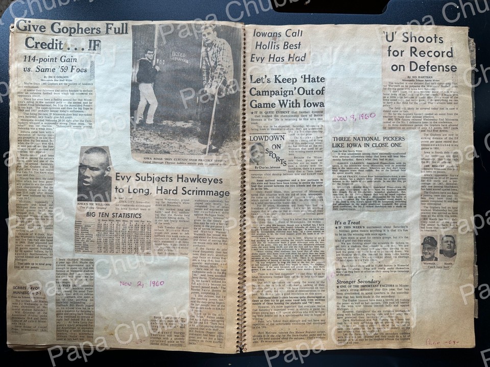 1960 Scrapbook NCAA Minnesota Gopher Football Baseball Washington ...
