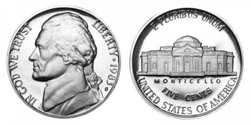 1983 S GEM BU PROOF JEFFERSON NICKEL PF/PR BRILLIANT UNCIRCULATED US ...