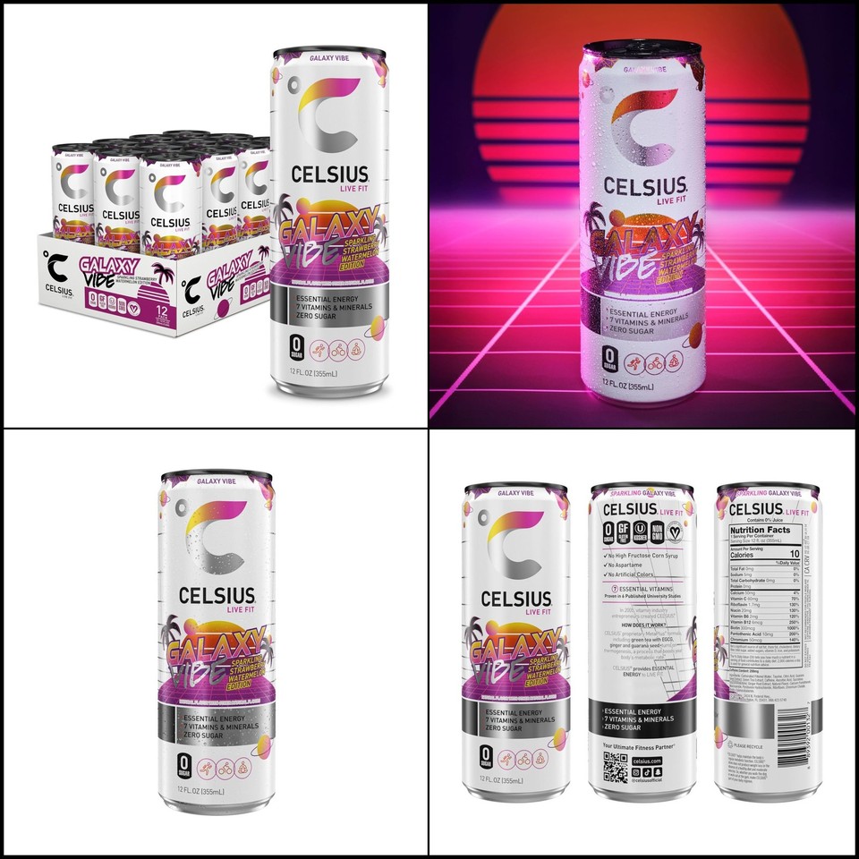CELSIUS GALAXY VIBE Sparkling Sugar Free Energy Drink, 12 Fl Oz (Pack ...