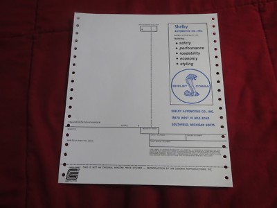 1968 SHELBY GT350 GT500 GT500KR MUSTANG COBRA BLANK WINDOW STICKER ...