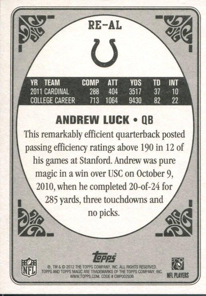 Andrew Luck Unsigned 2012 Topps Rookie Enchantment Rookie Card | eBay