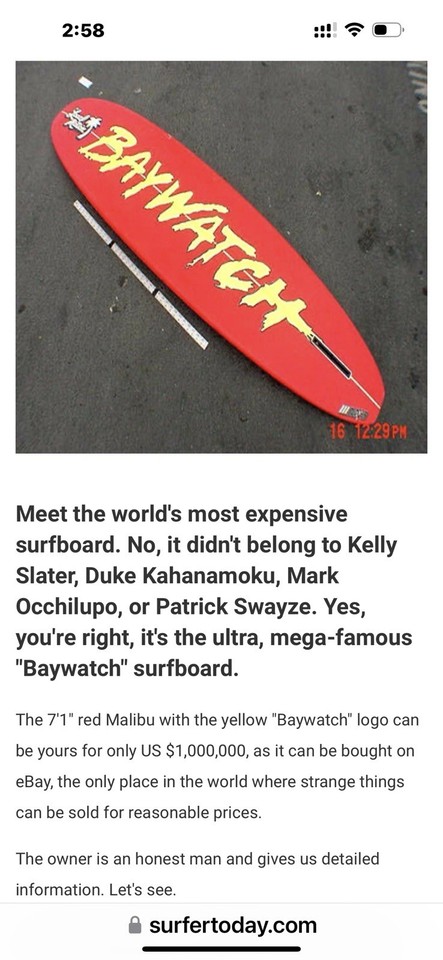 BAYWATCH SURFBOARD ORIGINAL Very Rare -Good Condition Free Shipping | eBay