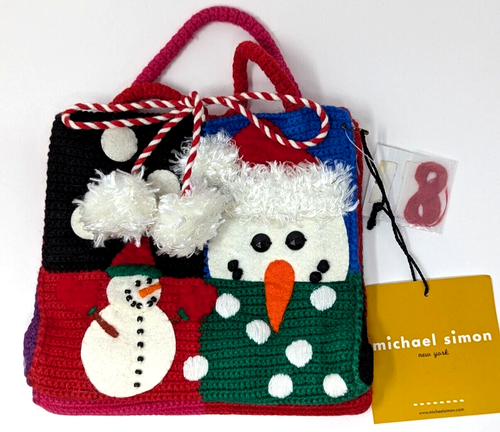 VTG 90's Michael Simon Snowman Pom Pom Handbag Embroidered Christmas ...