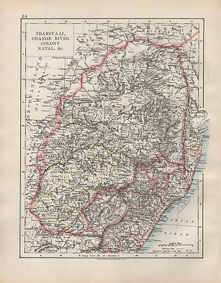 1904 ANTIQUE MAP ~ TRANSVAAL ORANGE RIVER COLONY NATAL ~ | eBay
