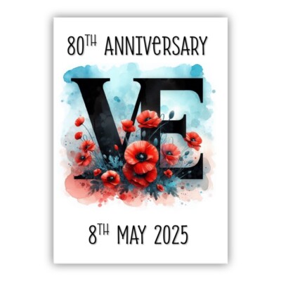VE Day Greetings Card. 80th anniversary Victory for Europe Card. Poppy ...