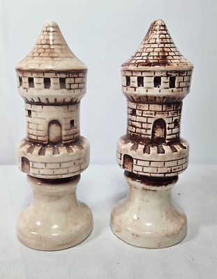 7" Tall Ceramic Chess Piece Set of 2 White Red ROOK Castle Office Home ...