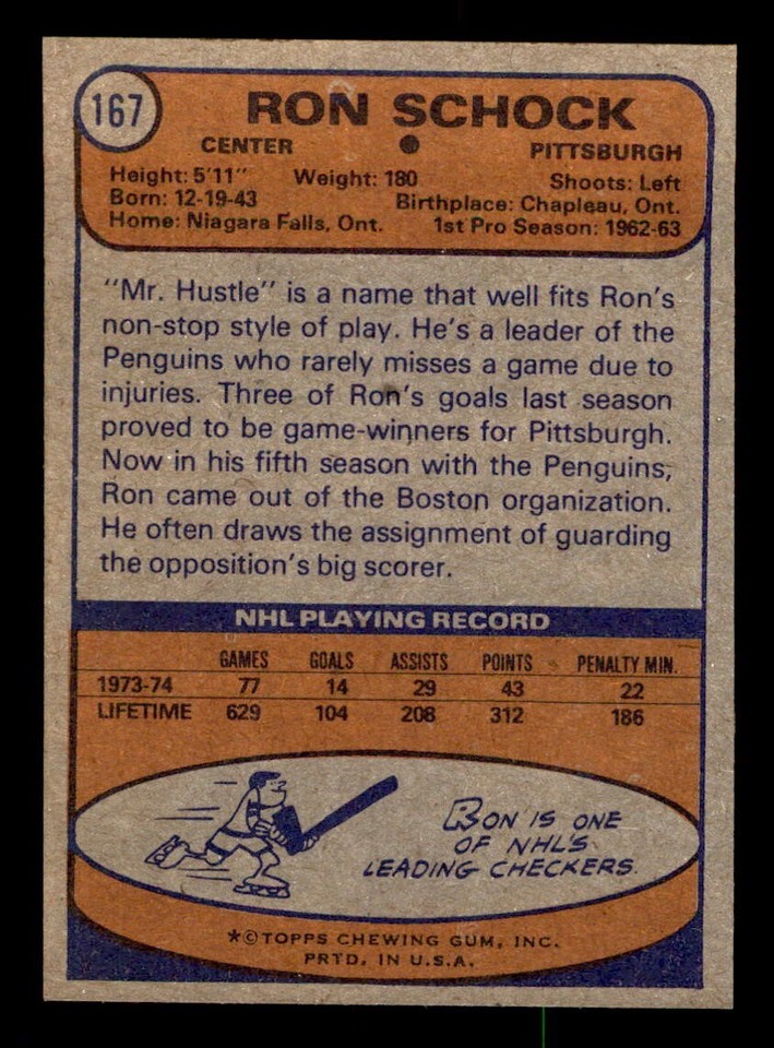 1974 Topps Hockey #167 Ron Schock NM/MT *d2 | eBay