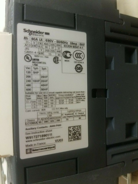 Schneider Electric TeSys AC Contactor LC1D65A for sale online | eBay