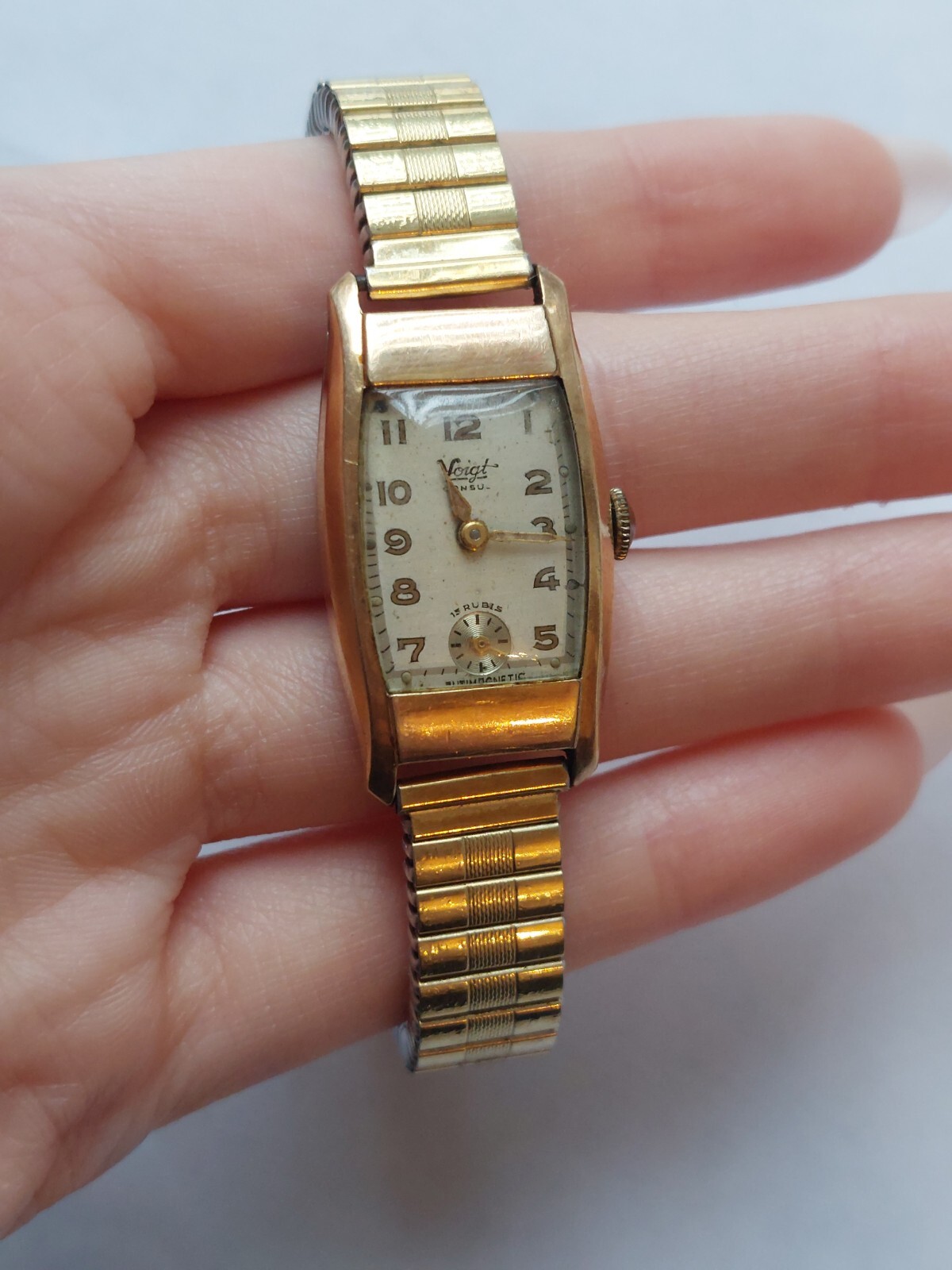 Vintage men's rectangular tank Voigt Consul hand-winding watch two tone ...