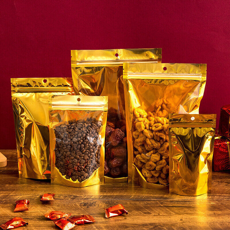 Mylar Foil Bag Stand Up Aluminum Gold Clear Retail Seal Self Package ...