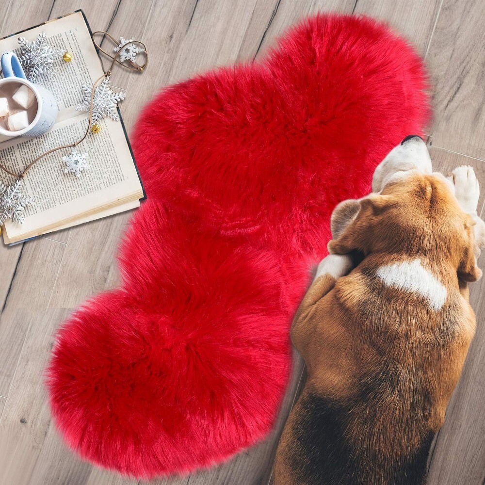 Faux Fur Red Rug Heart Shaped Red Rugs for Living Room Home | eBay ...