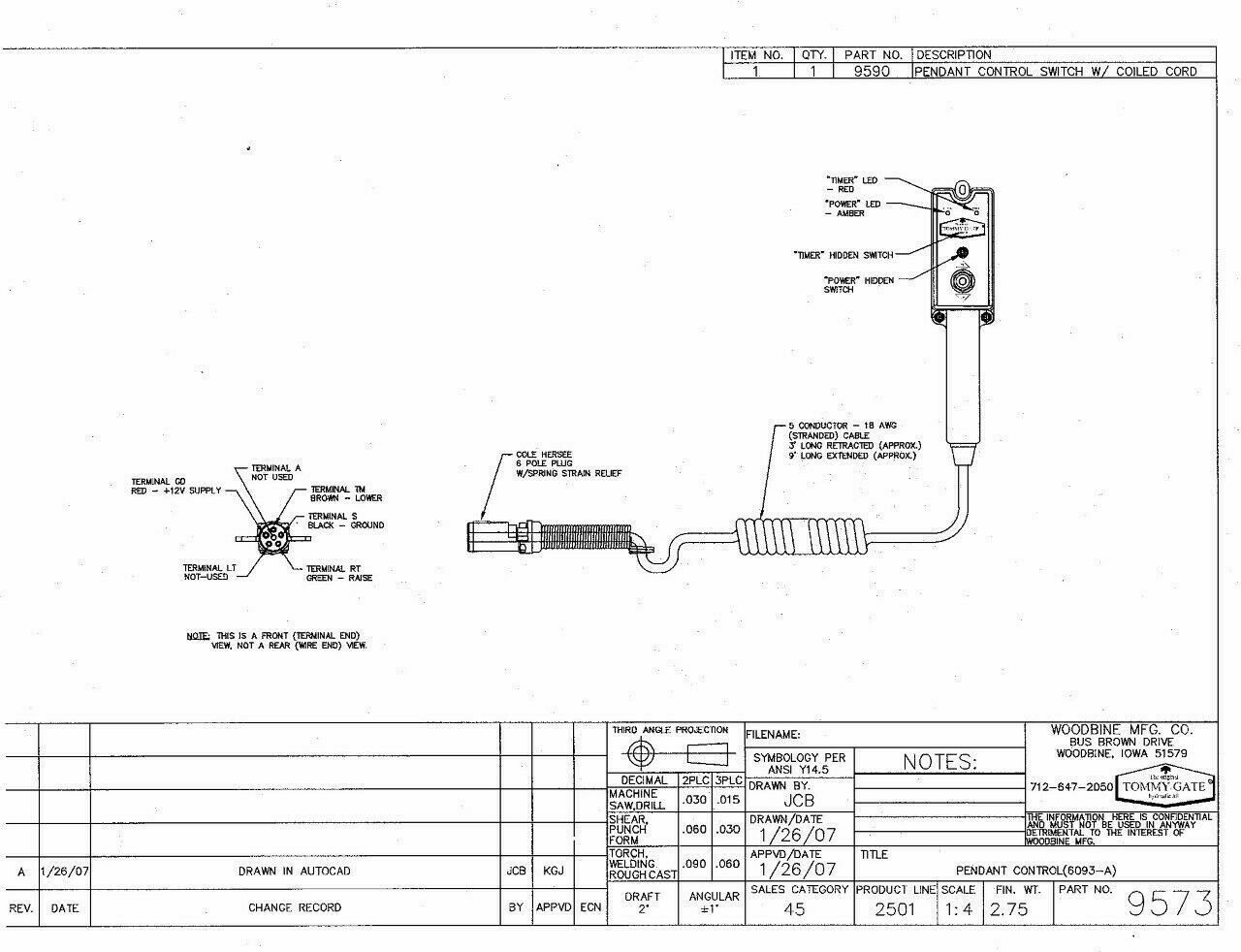 Tommy Gate 009573 Replacement Pendant Control Liftgate Hand Held Remote ...
