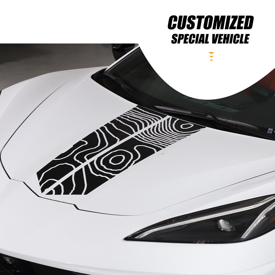 Black Hood Racing Stripe Decals Sticker Trim For Corvette C8 2020-2024 ...