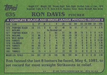 Ron Davis 1982 Topps 635 New York Yankees Baseball Card | eBay