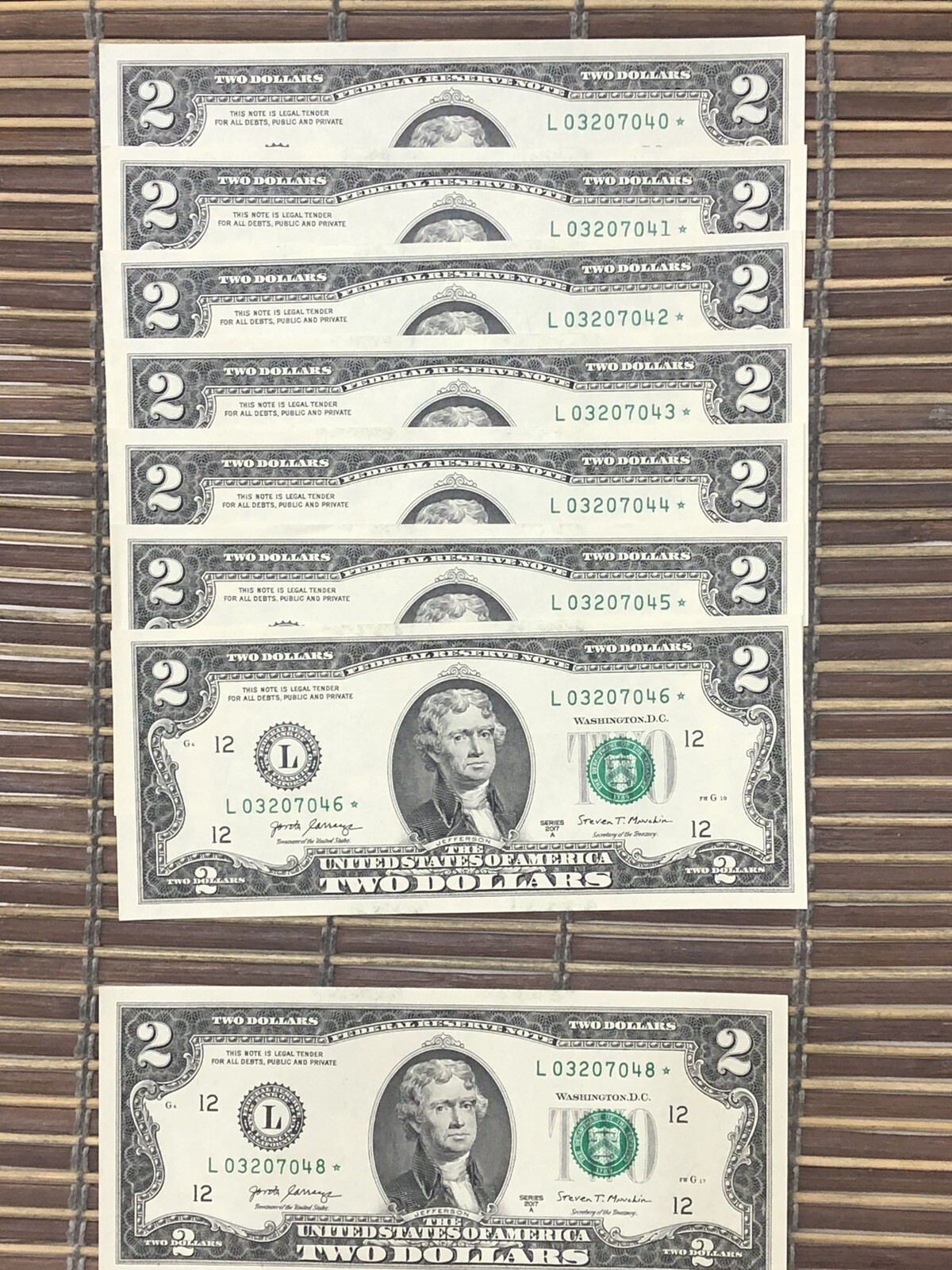 7 SEQUENTIAL RARE MINTAGE UNCIRCULATED $2 STAR NOTES THE 8TH IS A ONE ...