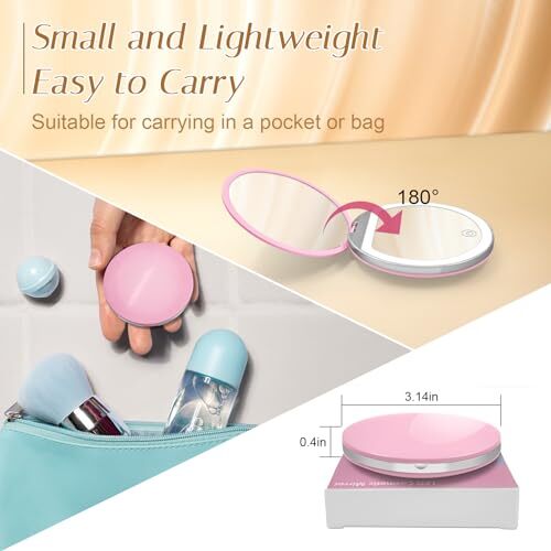 Compact Mirror with Light, 1X/3X Magnification LED Pocket Mirror with ...