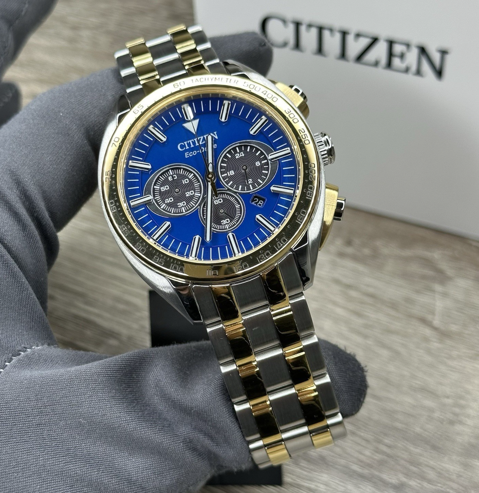 NEW Citizen Carson Blue Dial Tachymeter Two Tone Steel Men's Watch ...