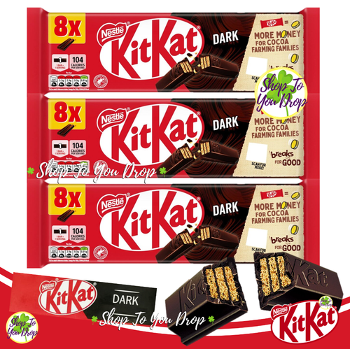 24 DARK CHOCOLATE KIT KAT 2 FINGER BARS 3 x 8 PACK 20.7g Kitkat Wafer ...