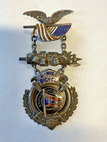 1890 Bicycle Race Medal, 3-piece, sterling silver, Nautilus Boat Club ...