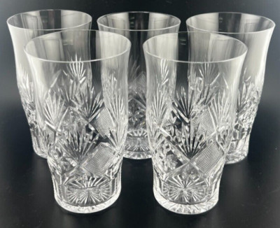 VINTAGE CLEAR CRYSTAL ETCHED 5" COLLINS GLASSES SET OF 5 | eBay