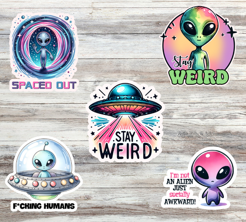 Alien UFO sticker vinyl decal lot of 5 peace hippie conspiracy window ...