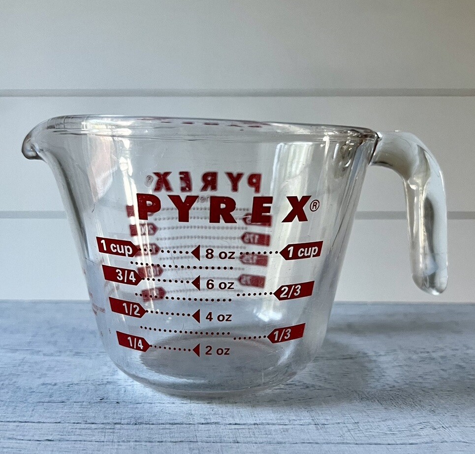 ⭐️ Vintage PYREX 1 Cup 8oz 250ML Red Letter Glass J-Handle Metric ...