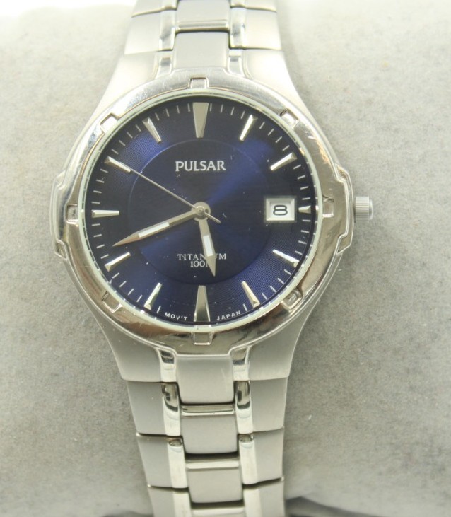 PULSAR VX42-X131 Navy Blue Dial Titanium Date Quartz Wristwatch - O05 ...