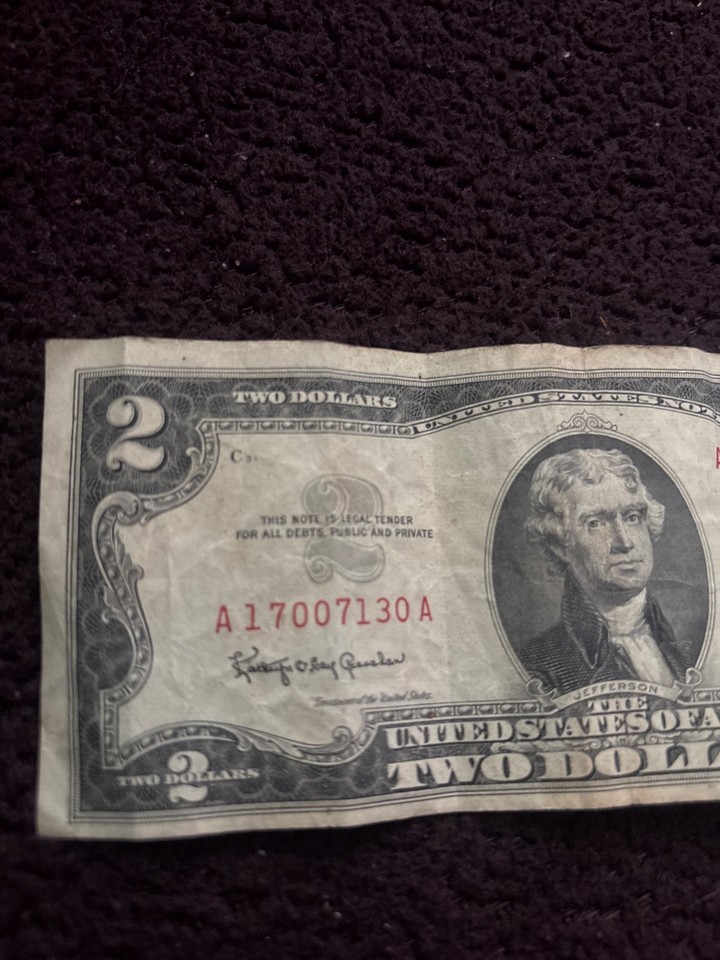 1963 A Series Low Serial Number Double Digit Two Dollar Bill Red Seal ...