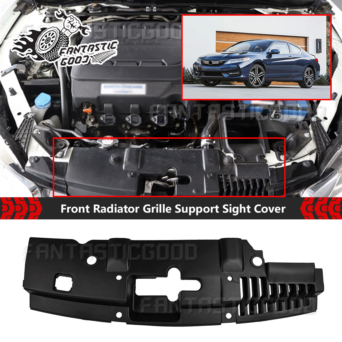 2013-2017 Honda Accord Black Front Radiator Grille Support Sight Cover ...