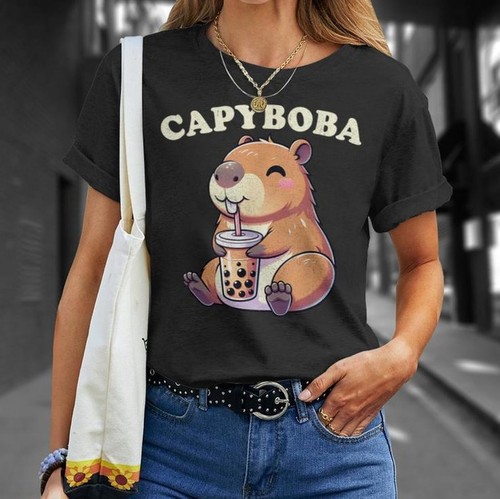 Capybara Rodent Capyboba Boba Milk Tea T-Shirt, Capybara Lover Tee Gift ...