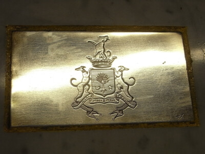🇫🇷 ANCIEN RARE PRESSE PAPIER PLAQUE ARGENT SUR MARBRE MEDAILLE BLASON ...