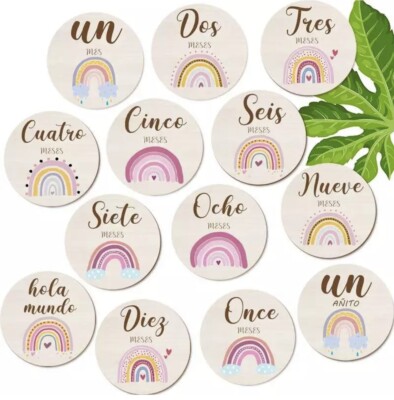 New Rainbow Baby Monthly Milestone Discs In Spanish Version | eBay