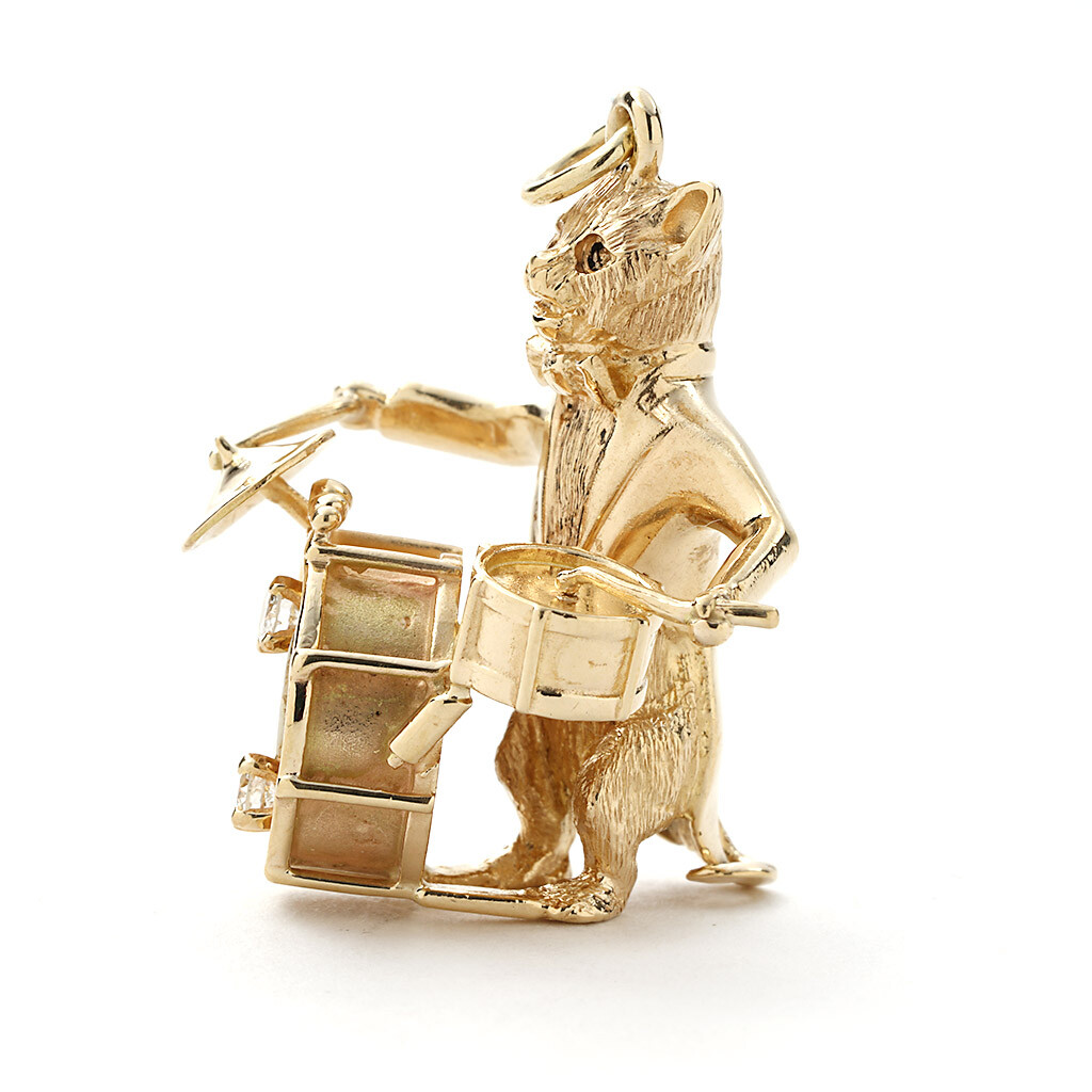 Dankner Vintage Cat Playing Drums Charm 14k Yellow Gold | eBay