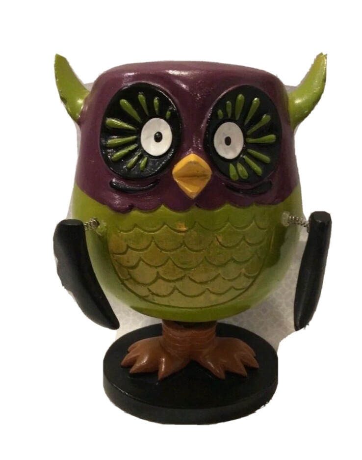 OWL LED TEALIGHT HOLDER, 6x3-1/2”, PURPLE/GREEN,BOBBLE WINGS, PRE OWNED ...