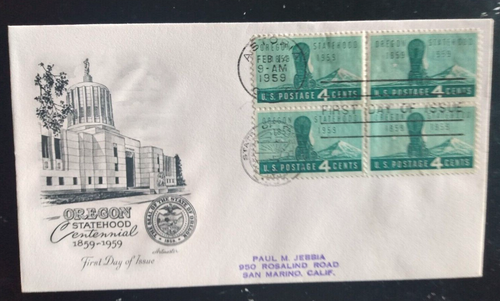 OREGON STATEHOOD 1959 CENTENARY ARTMASTER CACHET STAMP BLOCK FDC | eBay