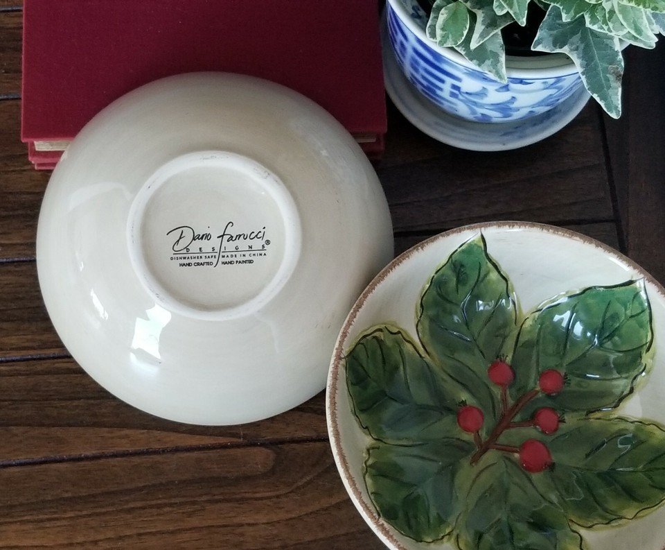 2 Dario Farrucci Designs Hand Crafted Painted Bowls Majolica Leaves ...