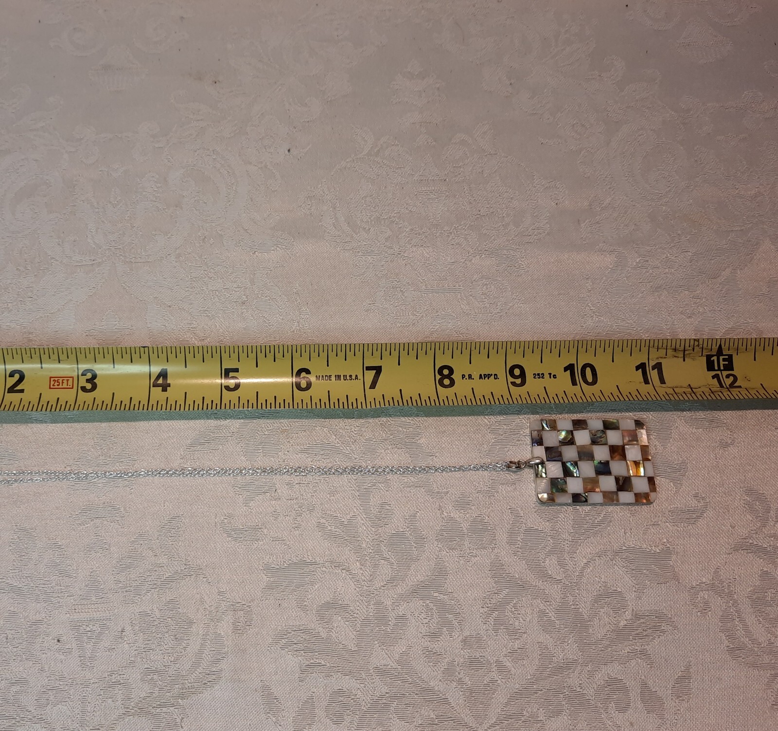 Large 1 1/2 INCH Rectangle Abalone Mother of Pearl Shell Pendant with ...